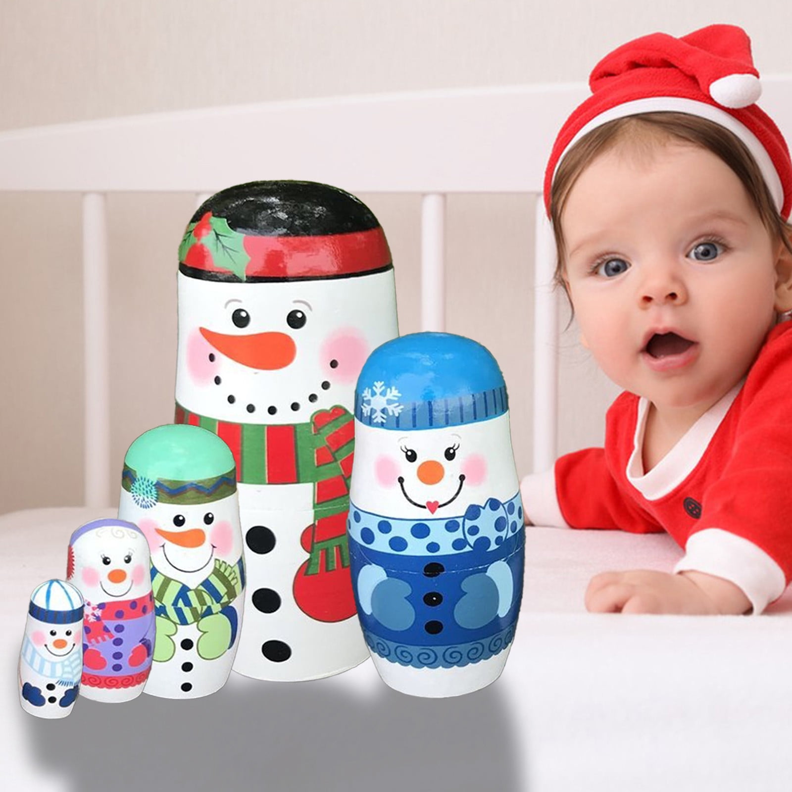 Click here for Vaidha 5 Layer Christmas Snowman Nesting Dolls Woo... prices