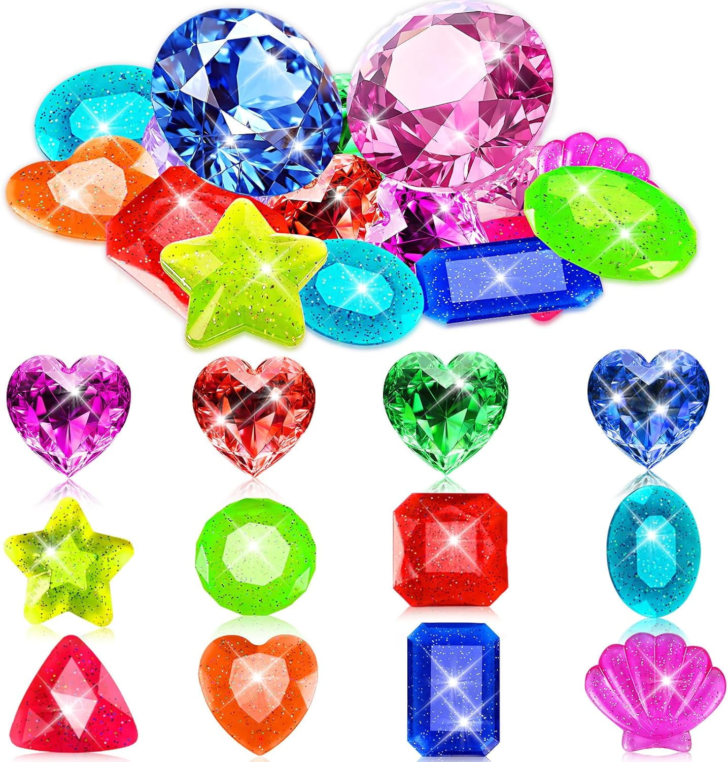 shiyou-16 Pcs Pool Toys Diving Gems, 2 Extra Big 60 MM Pool Gems ...