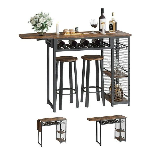 Bestier 3 Piece Bar Table Set Pub Table Counter Height Dining Set ...