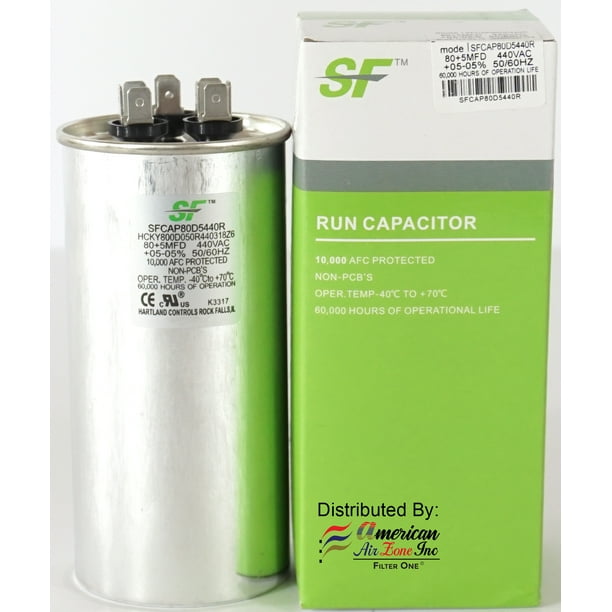 TRANE SF Dual Run Capacitor - 80 + 5 MFD µF (MicroFarad) 370/440 Volts ...