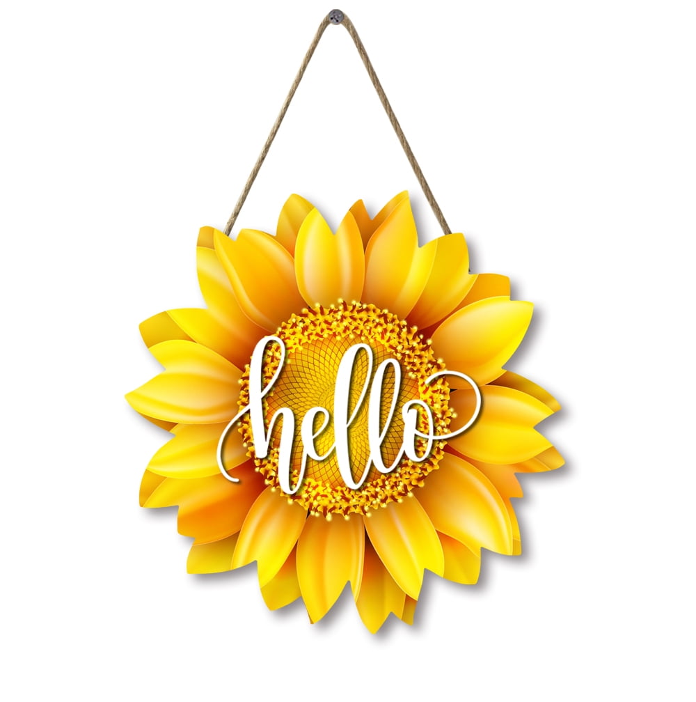 Sunflower Hello Wood Door Hanger 12 Inch Large Wooden Flower Sign ...