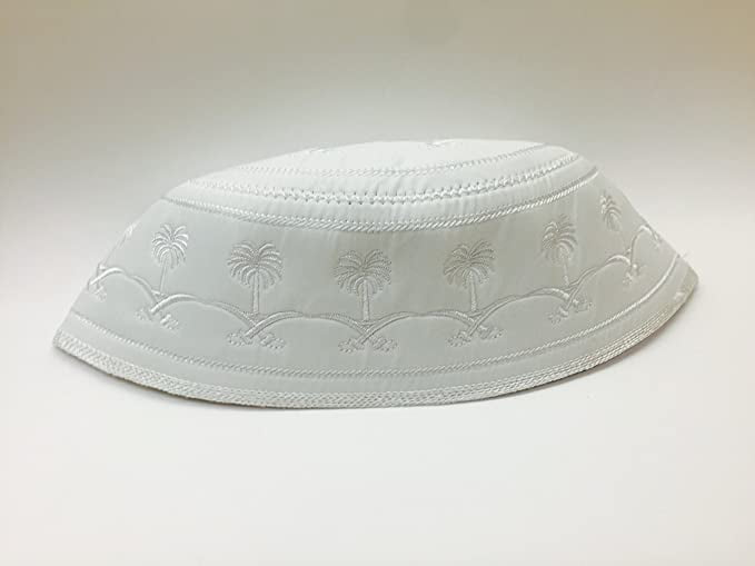 Beautiful White Embroidered Cotton Date Palm Tree Design Kufi Muslim ...
