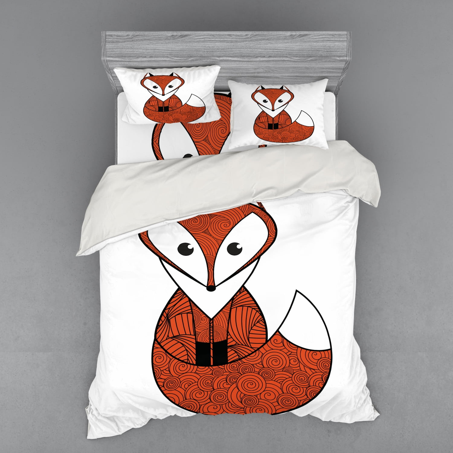 Fox Duvet Cover Set, Cartoon Young Animal Character Spiral Patterns ...