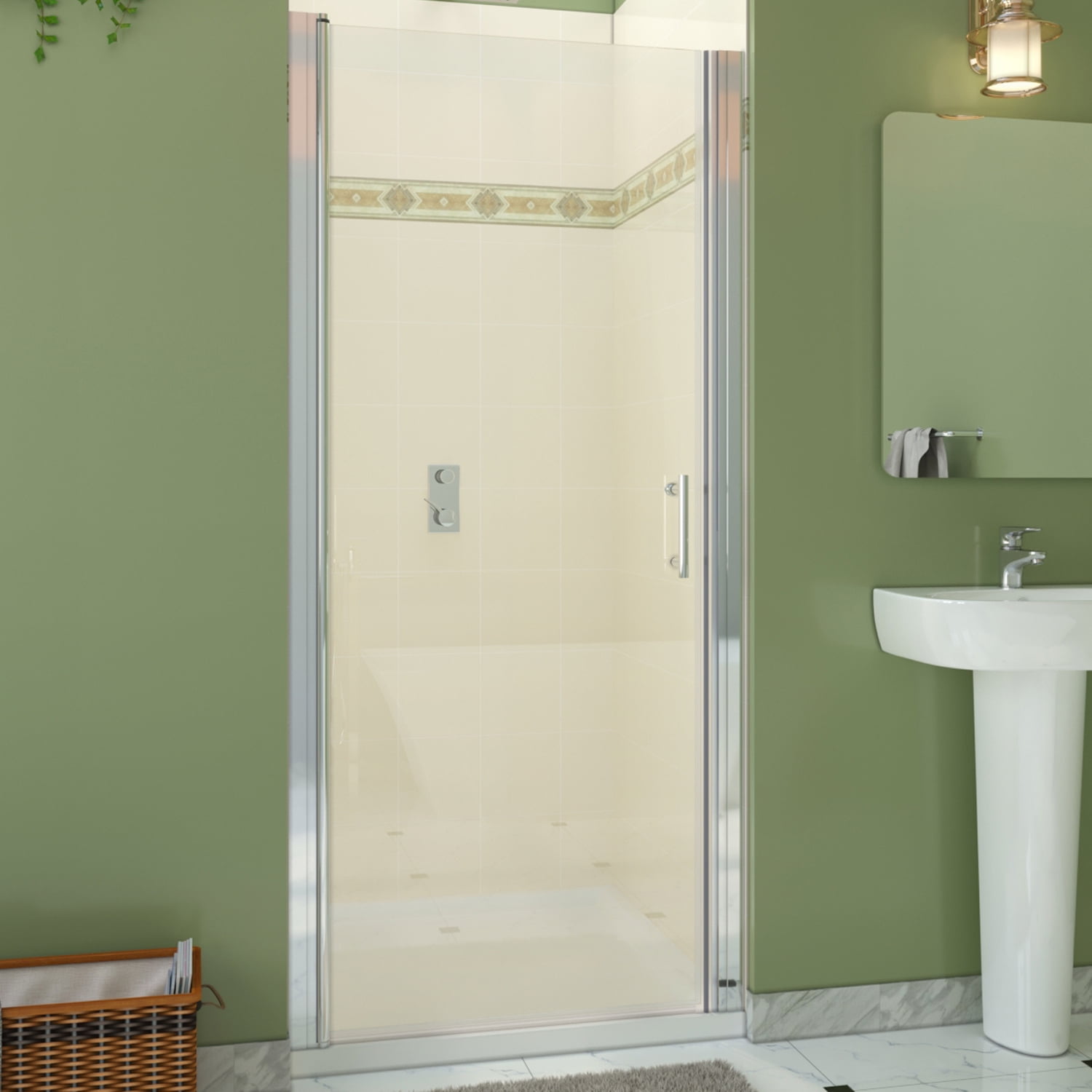 Sunny Shower Semi Frameless Pivot Swing Shower Glass Door One Panel