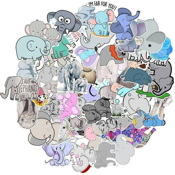 50Pcs Cute Elephent Stickers Decal Pack,Beautiful Waterproof Vinyl ...