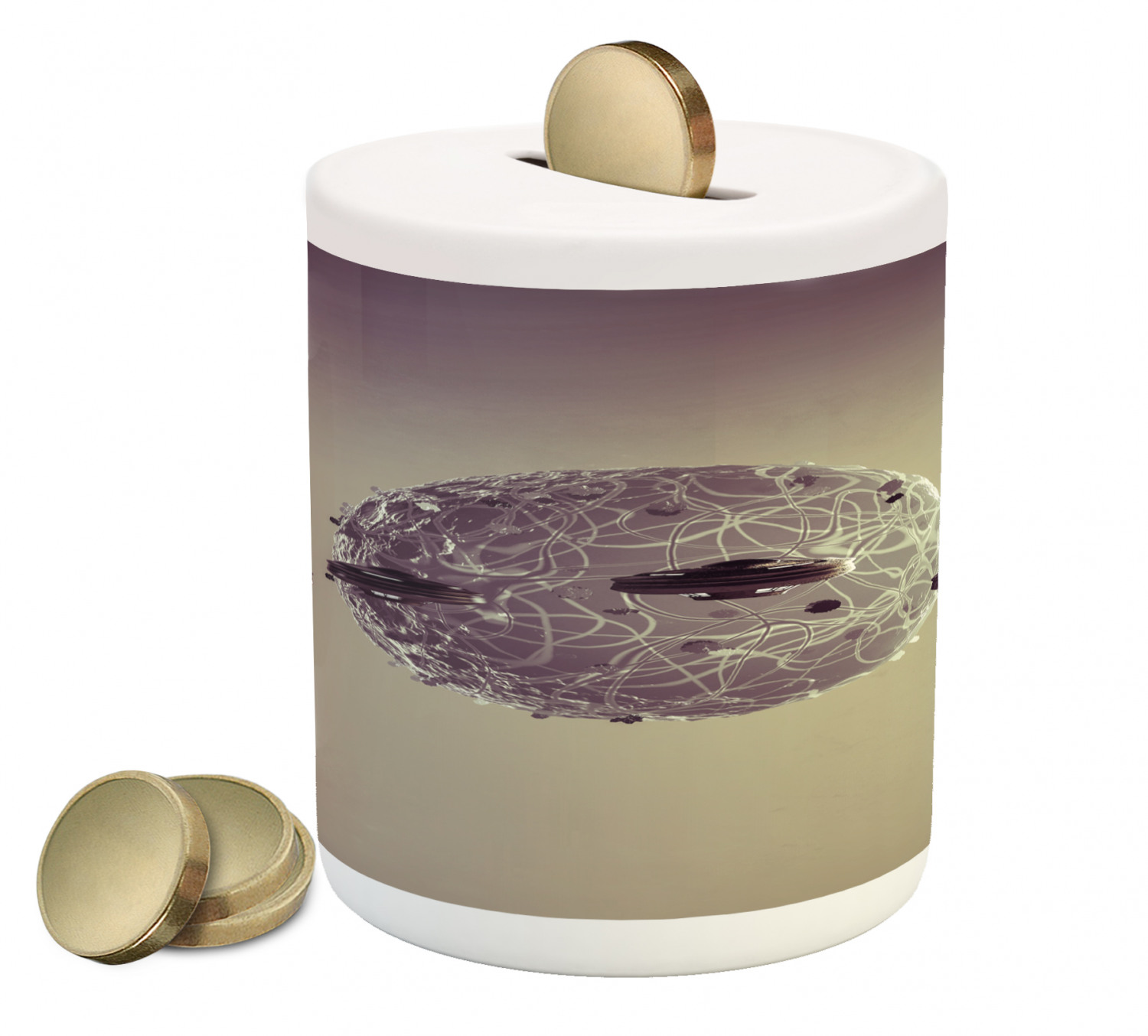 Galaxy Piggy Bank, Small Planet Under Ufo Death Star Fictional Outer ...