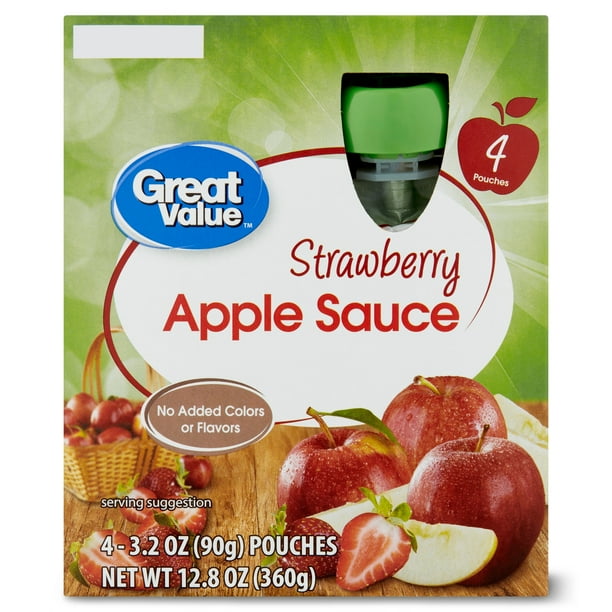 Great Value Applesauce Pouches, Strawberry, 3.2 oz, 4 Ct - Walmart Business