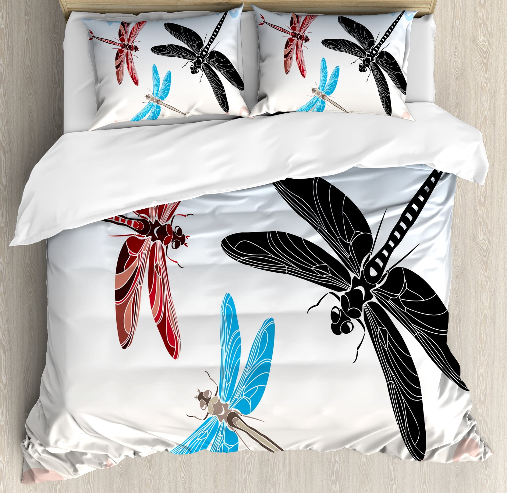 Dragonfly Queen Size Duvet Cover Set, Exotic Dragonflies Flying in ...