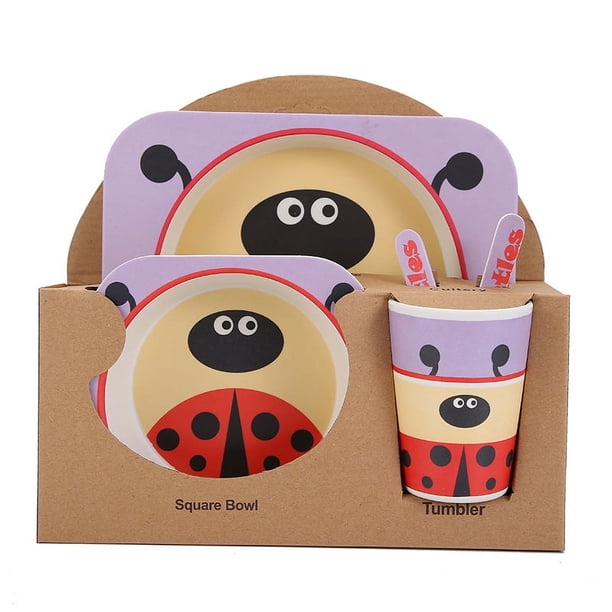 Bamboo Kids Plates and Bowl Set for Children - 5 Piece Toddler ...