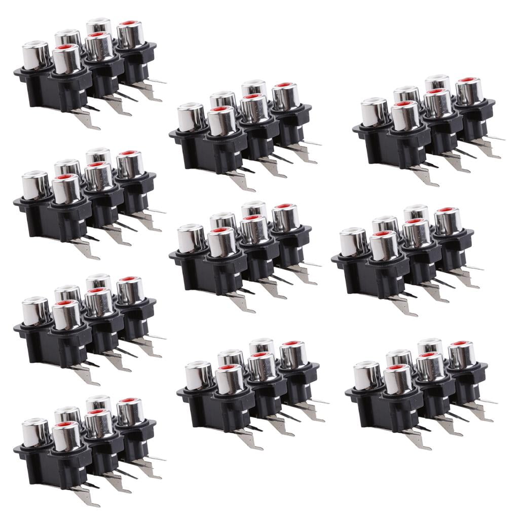 10 Pieces PCB Mount AV Concentric Outlet 6 RCA Female Socket Connector ...
