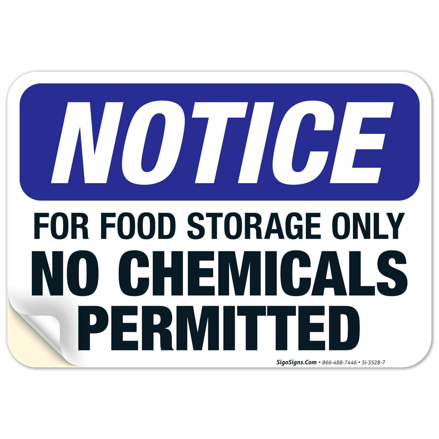 For Food Storage Only, No Chemicals Permitted Sign, OSHA Notice Sign ...