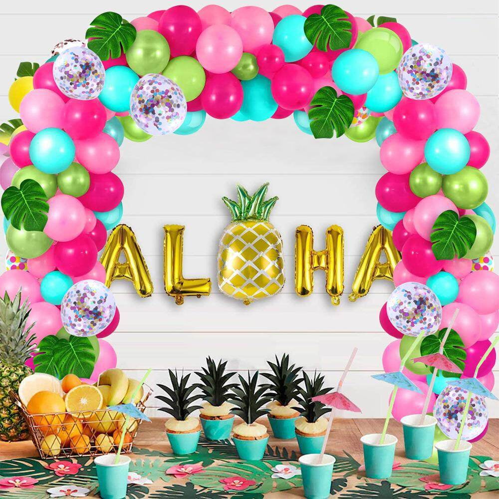 Hawaiian Tropical Birthday Decoration Balloon Set with Confetti Balloon ...