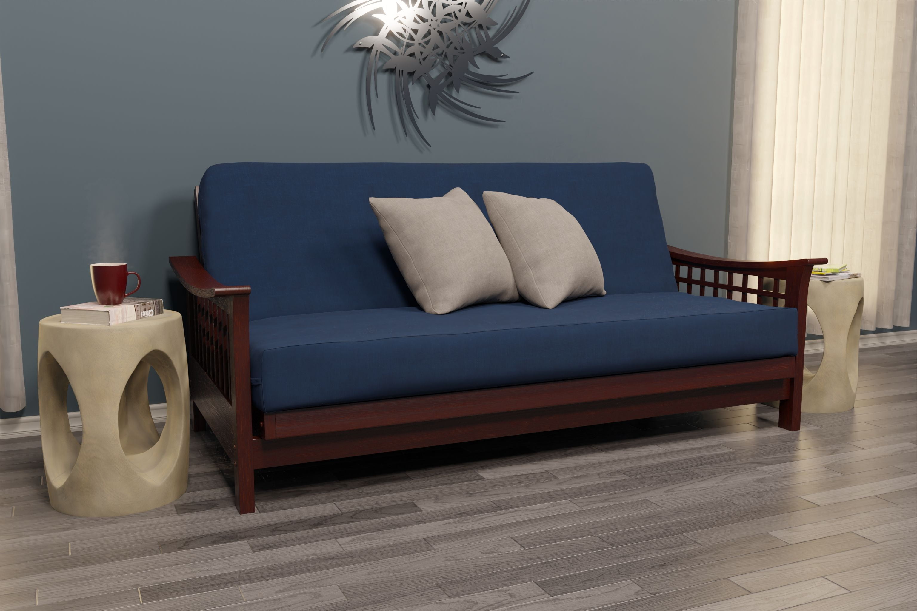 Trelli Wood Full Size Futon Package with Merlin Mattress, Cover and ...