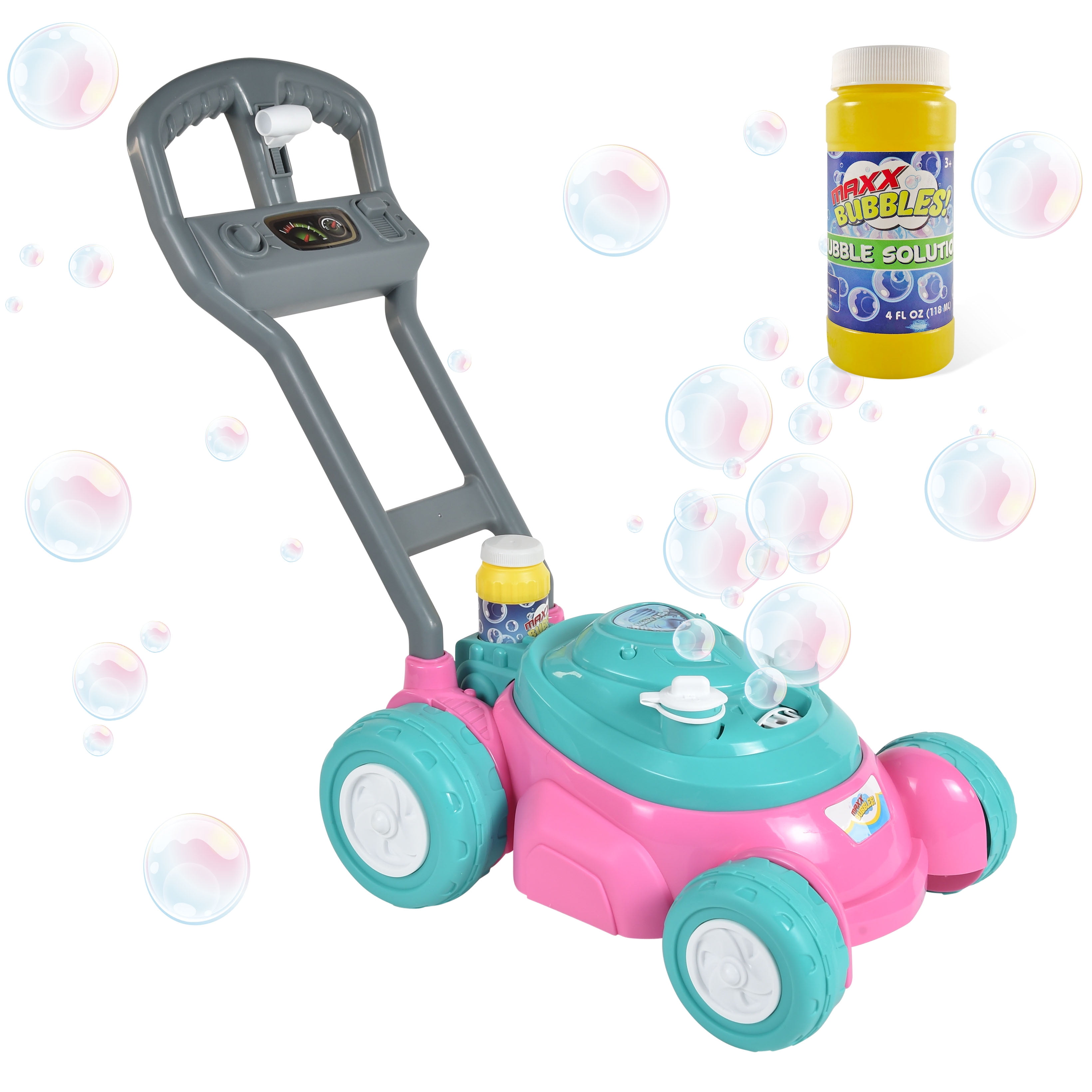 Maxx Bubbles Bubble-N-Go Pink Toy Lawn Mower with 4oz Bubble Solution ...