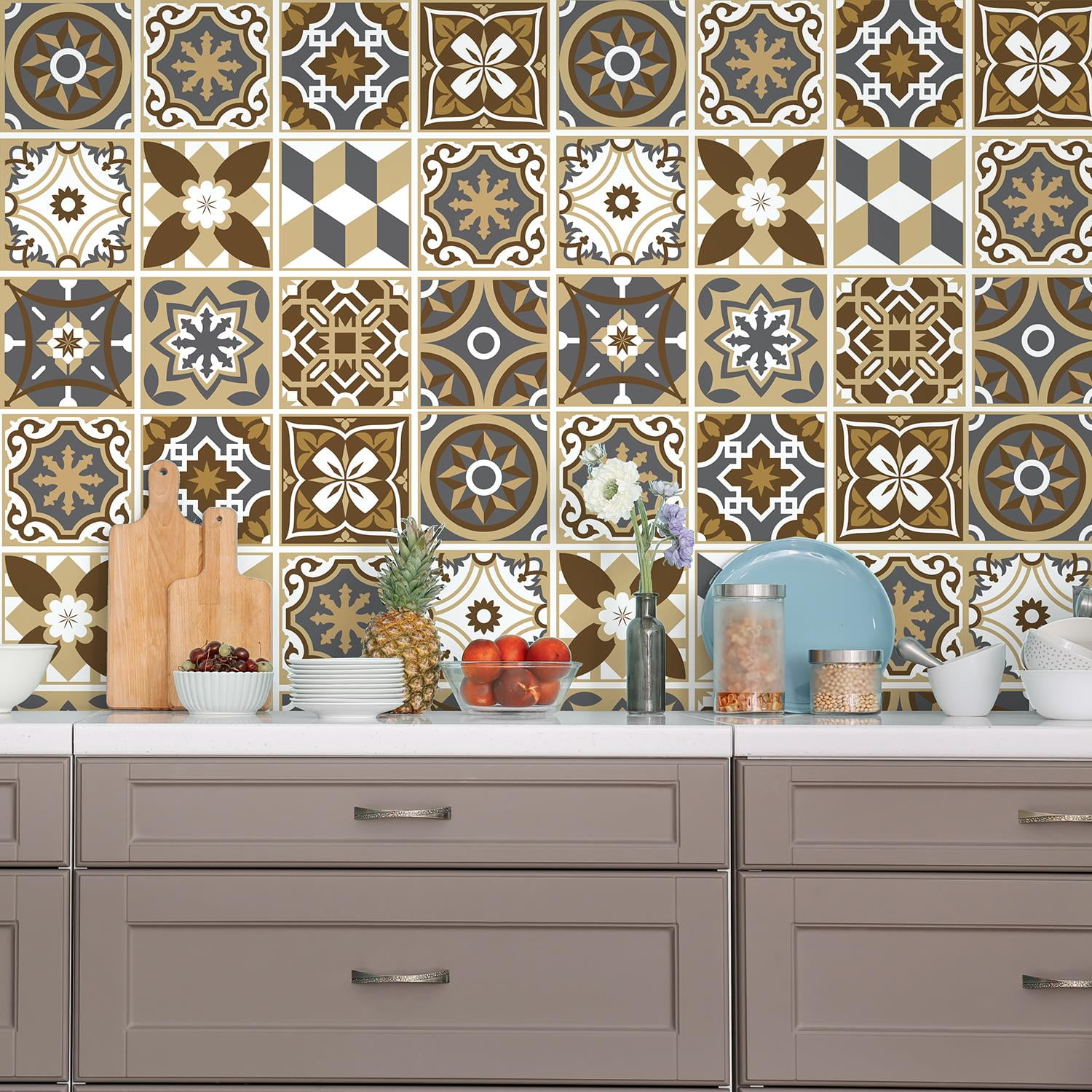 Walplus Peel and Stick Backsplash Dark Bronze Wall Tile Decals 96 Pcs 6 ...