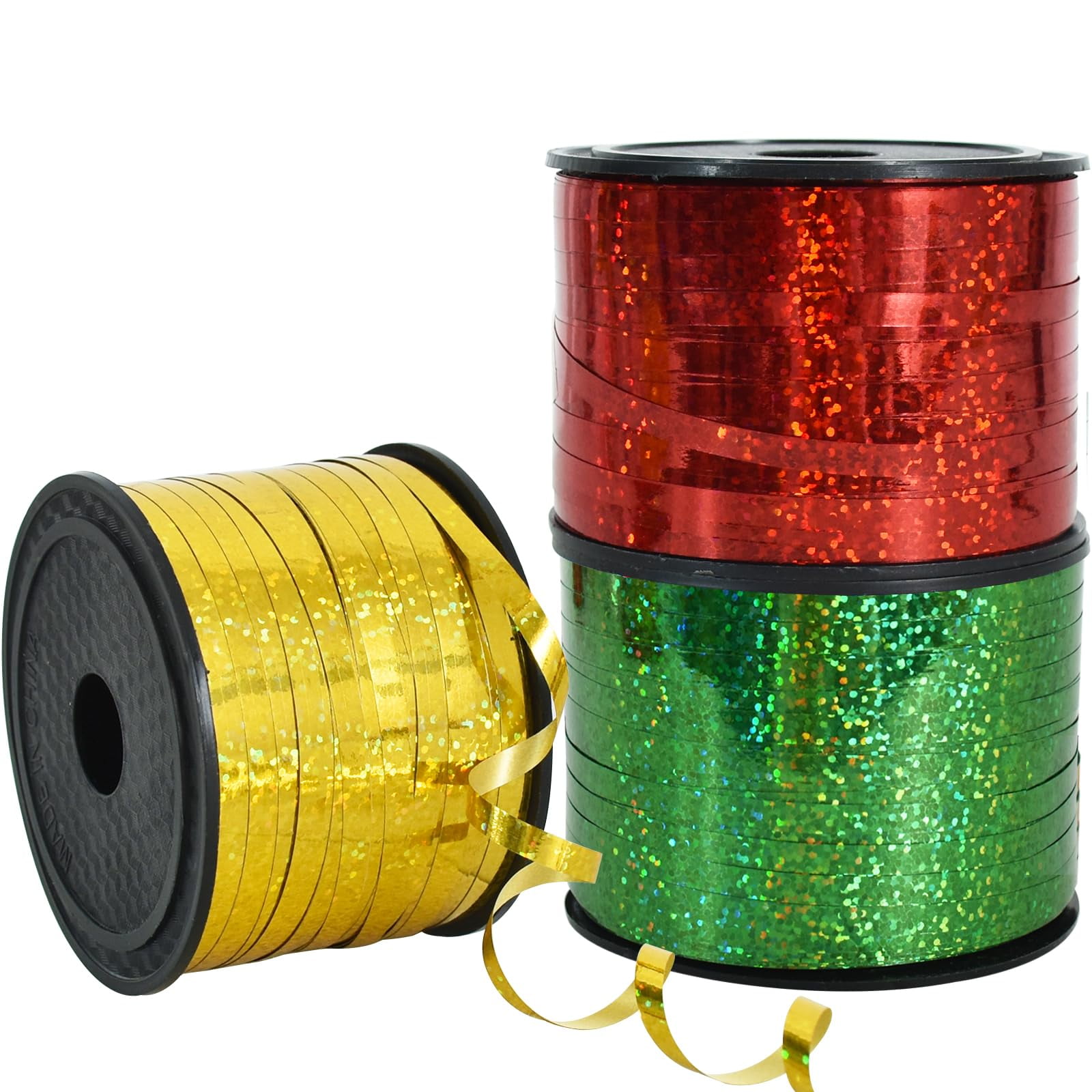 Paquete de 3 cintas rizadas BEISHIDA de 5 mm x 91 m, color dorado, rojo ...