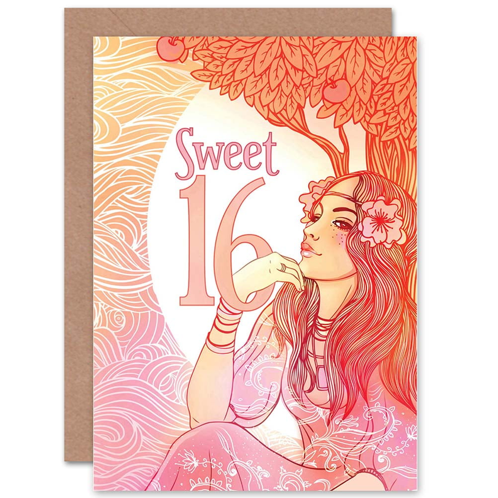Sweet 16 Girl Sixteenth Birthday Greetings Card Plus Envelope Blank ...