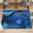 Blue Gold Marble Texture Modern Abstract Area Rug for Living Room ...