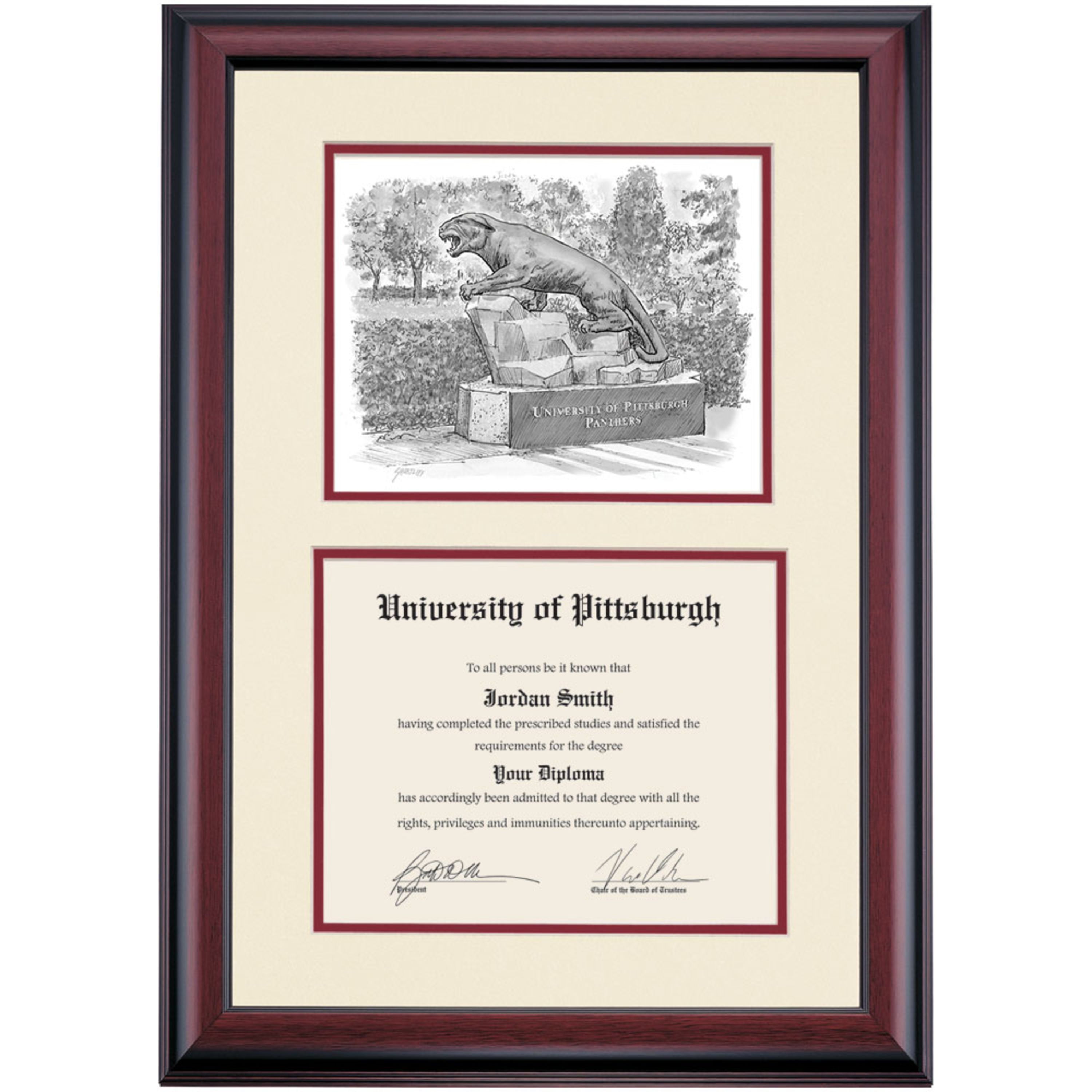 OCM Diploma Frame for University of Pittsburgh Pitt, Ivory/Maroon Mat ...
