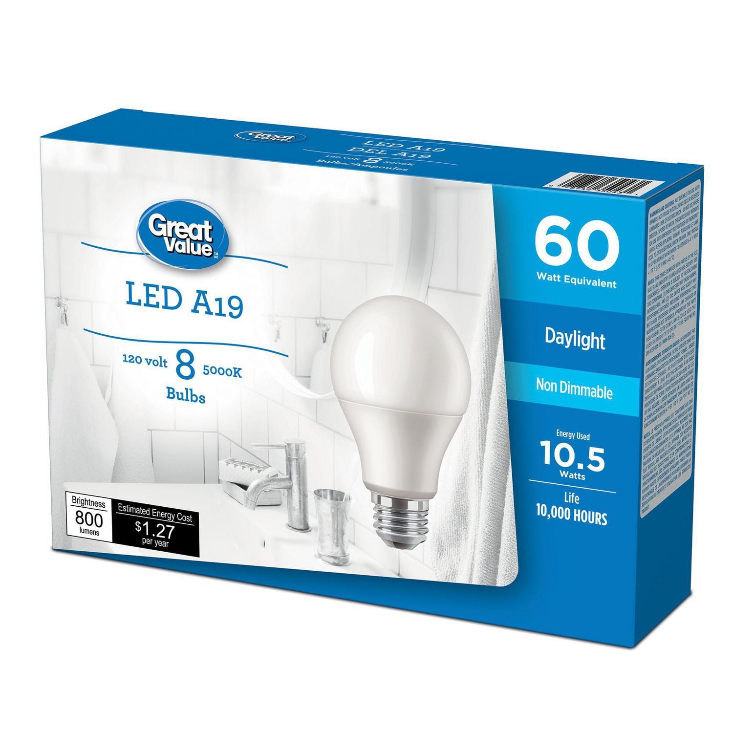 Click here for Great Value 60w A19 Daylight Led Bulbs 8-Pack prices