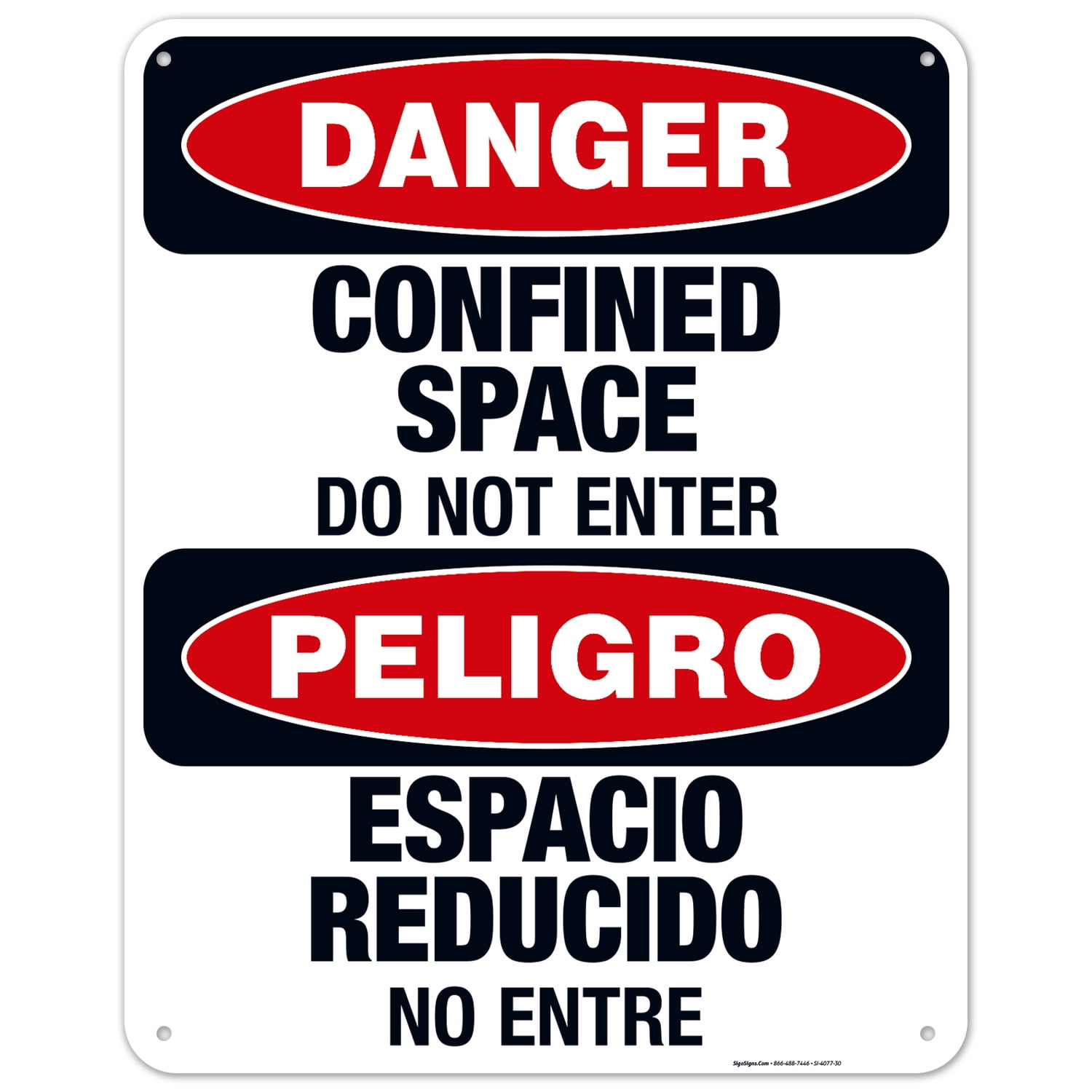 Confined Space Do Not Enter Bilingual Sign, OSHA Danger Sign, - Walmart.com
