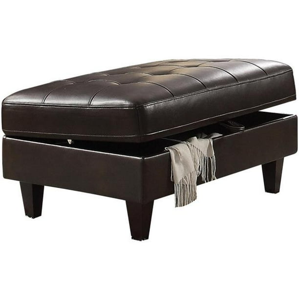 Faux Leather Upholstered Storage Ottoman With Button Tufted Detailing