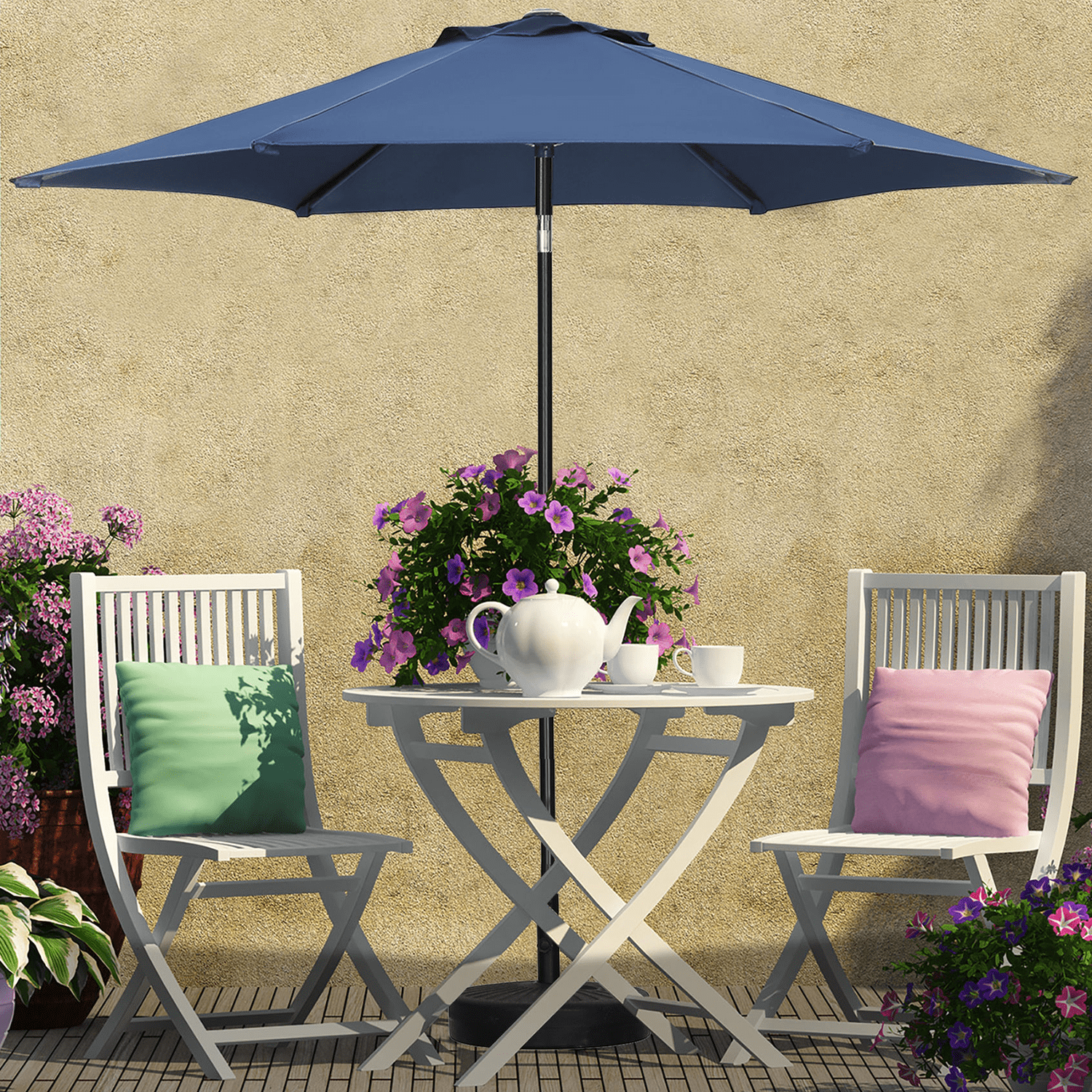 Autlaycil 9ft Outdoor Patio Umbrella 6 Ribs W/ Tilt & Crank Patio Table ...