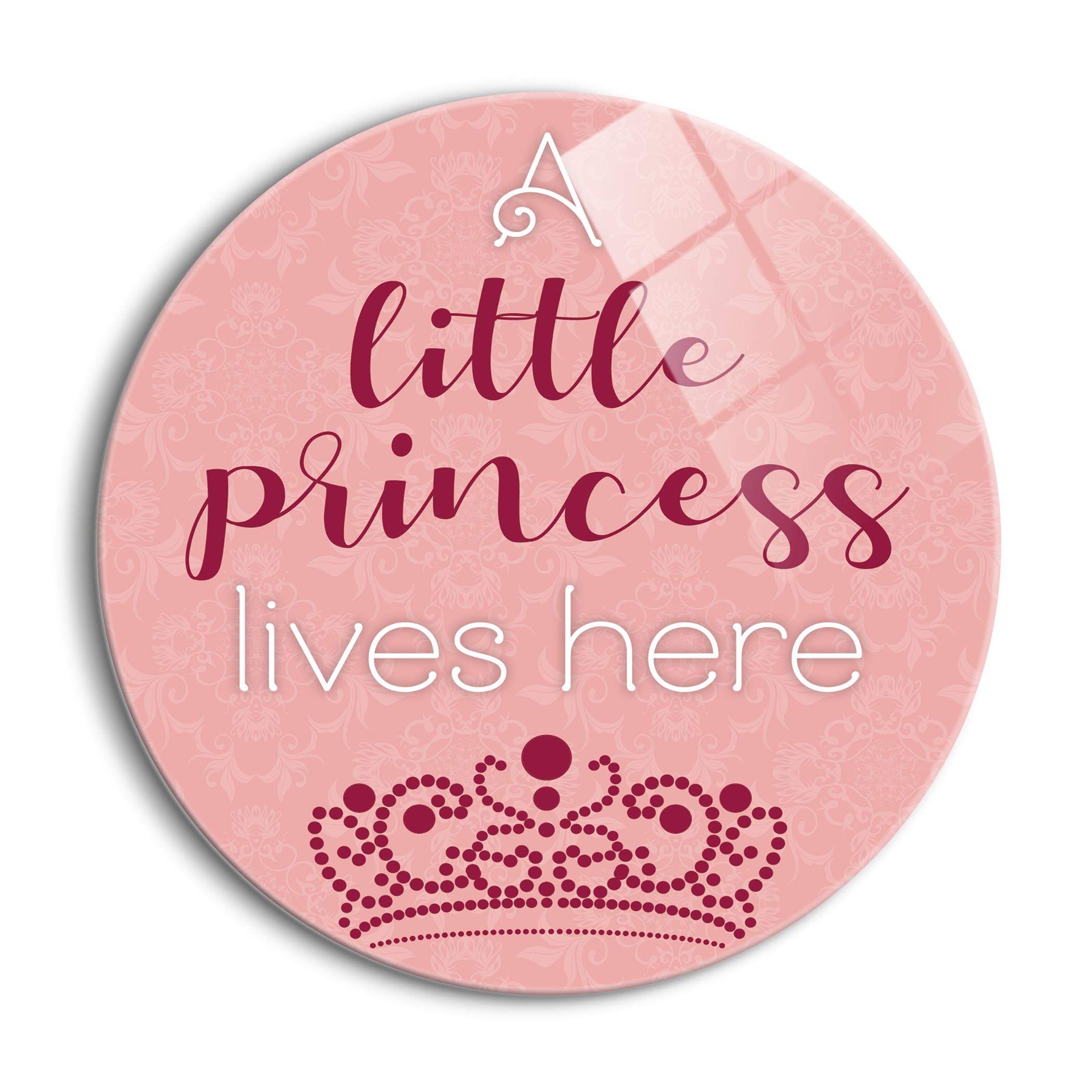 Little Princess Vivid Pink Damask 24 inch Glass Round Wall Hanging Sign ...
