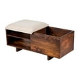 40 Inch Accent Storage Bench, Sliding Cushion Top, Modern, Brown Wood ...