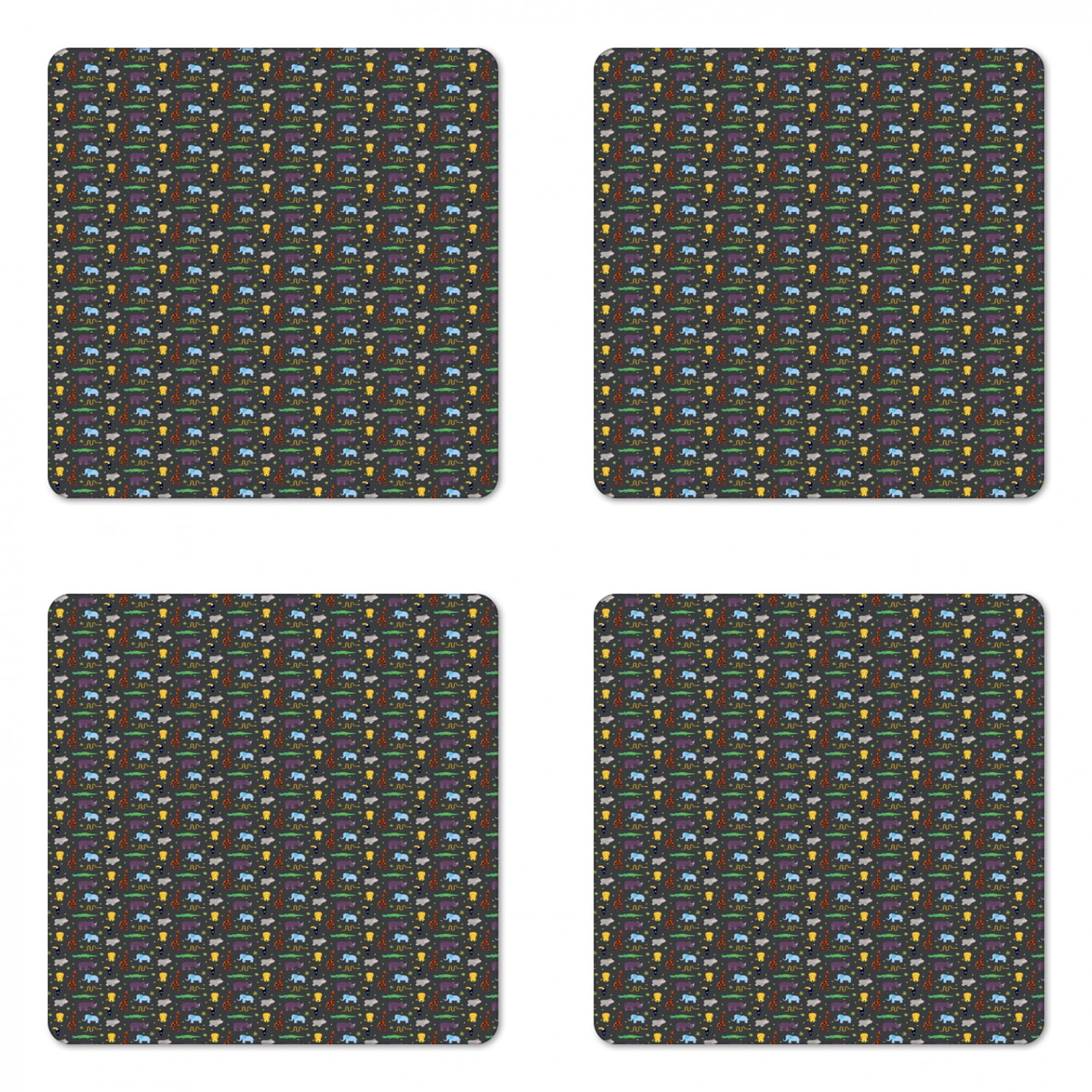 Nursery Coaster Set of 4, Happy Smiling Friendly Various Zoo Animals ...