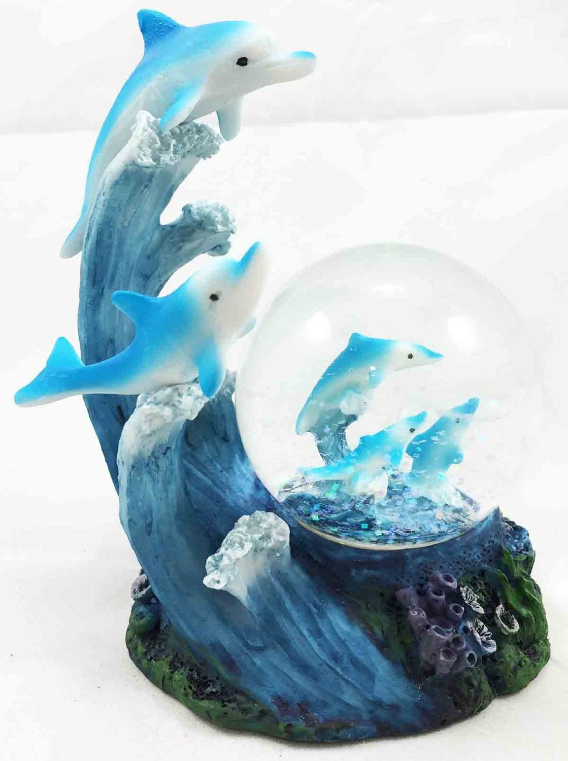 Aqua Marine Life Dolphin Family Rising With The Waves Snow Water Globe ...