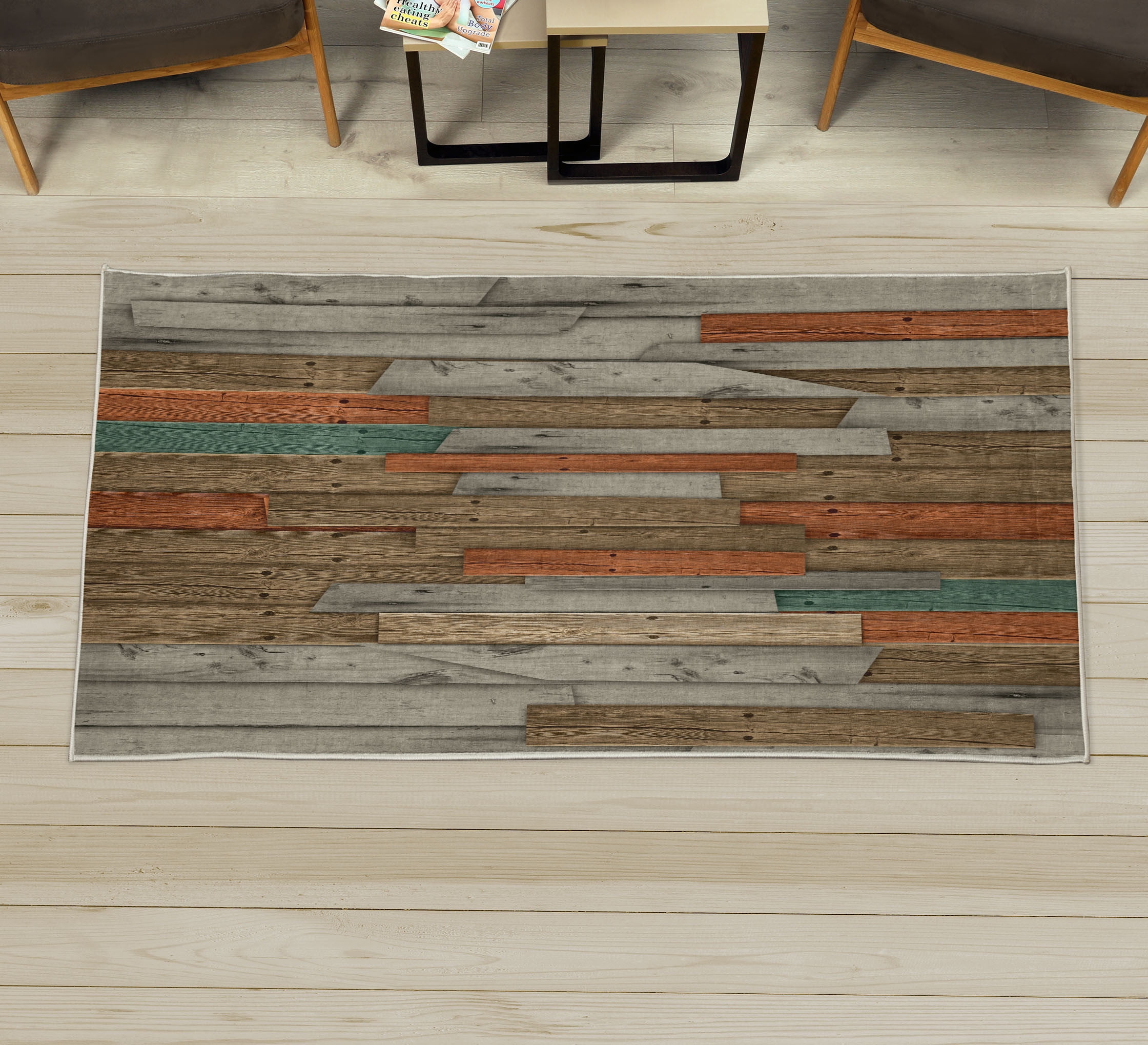 Rustic Decorative Rug, Grunge Wood Planks Barn House Door Nails Country ...