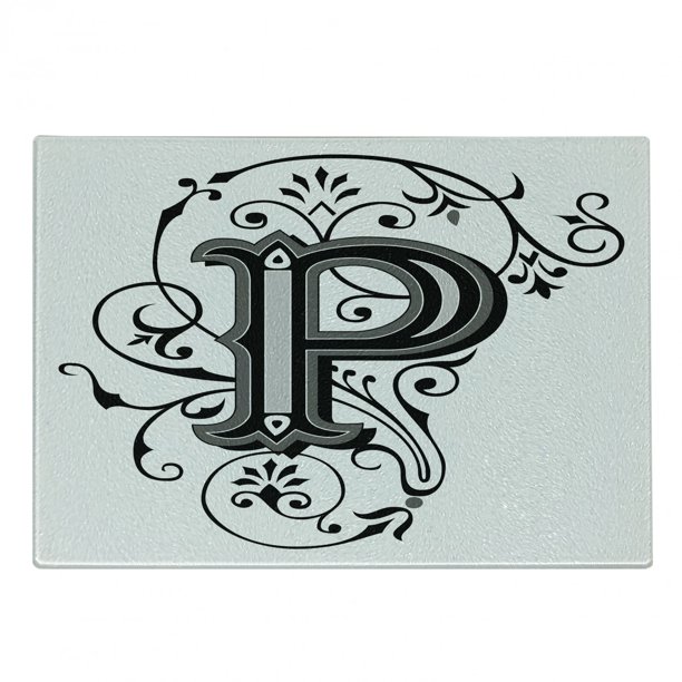 Letter P Cutting Board, Floral Swirls Essence Blooms Letters Baroque ...