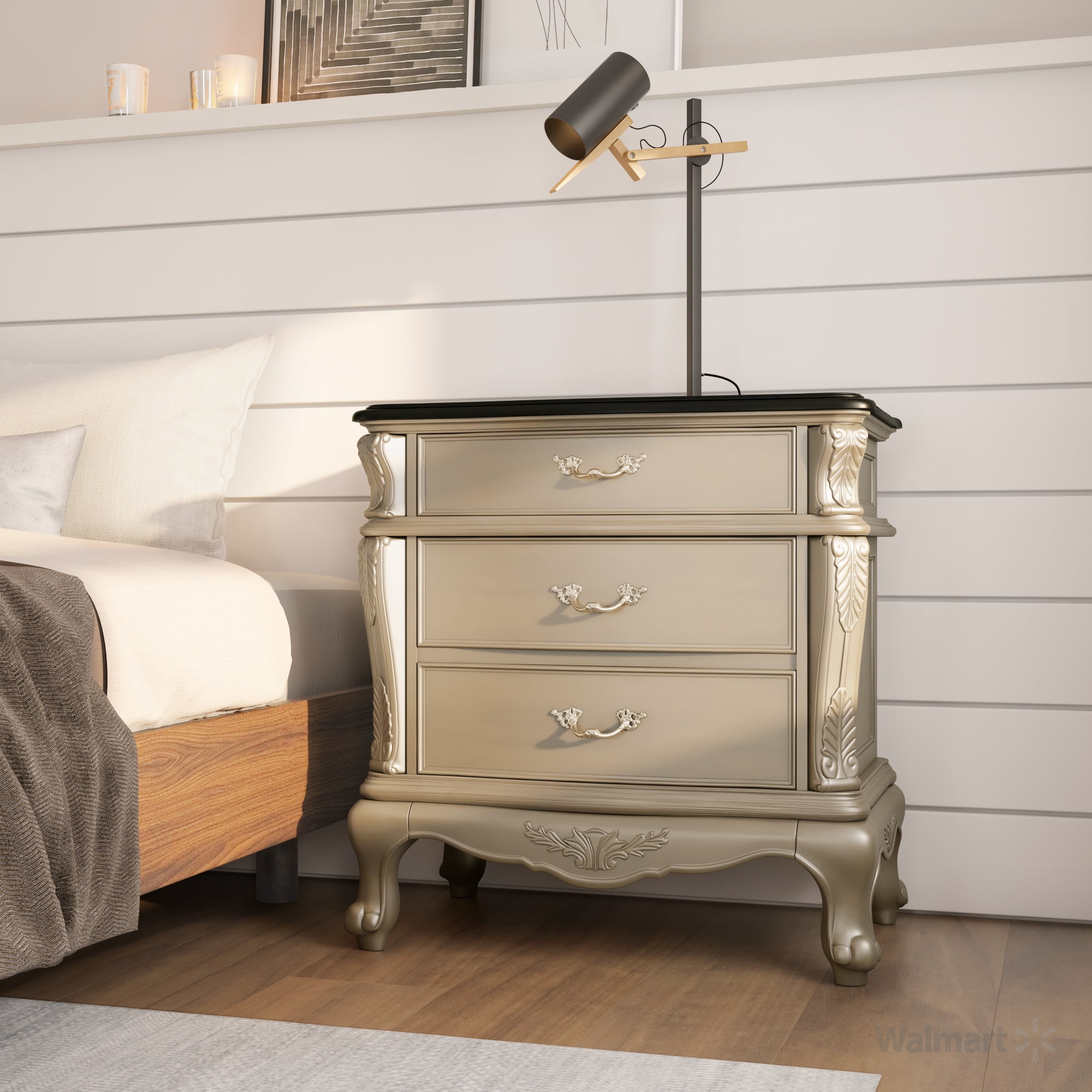 Furniture of America Masika Glam Royalty Nightstand with 3-Drawer, Gold ...