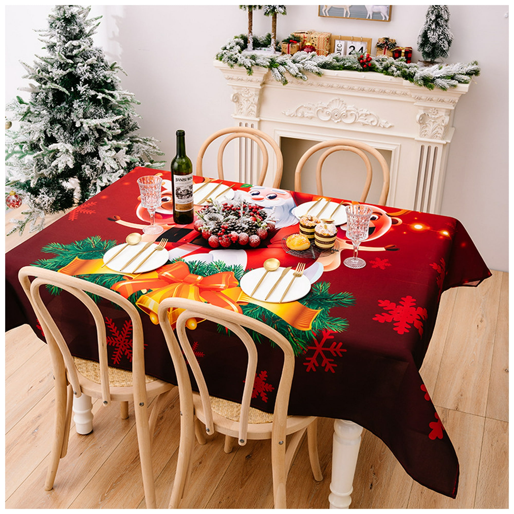 QUETO Rectangular Christmas Tablecloth Party Style 3D Printed Tablecloths Waterproof Stain Proof Oilproof Washable for Party Decoration Household