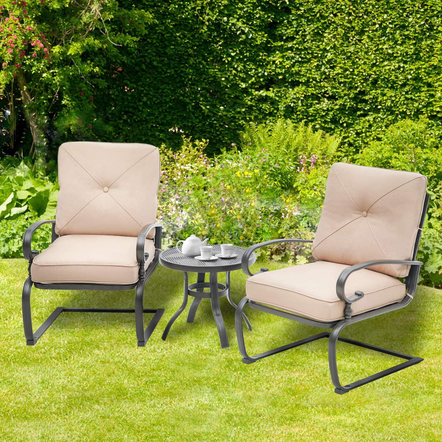 Buy SUNCROWN 3-Piece Outdoor Bistro Set Patio Spring Metal Lounge ...