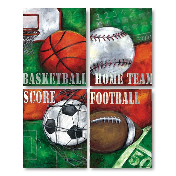 Green and Orange Basketball Baseball Football Soccer Child Decor; 4 ...