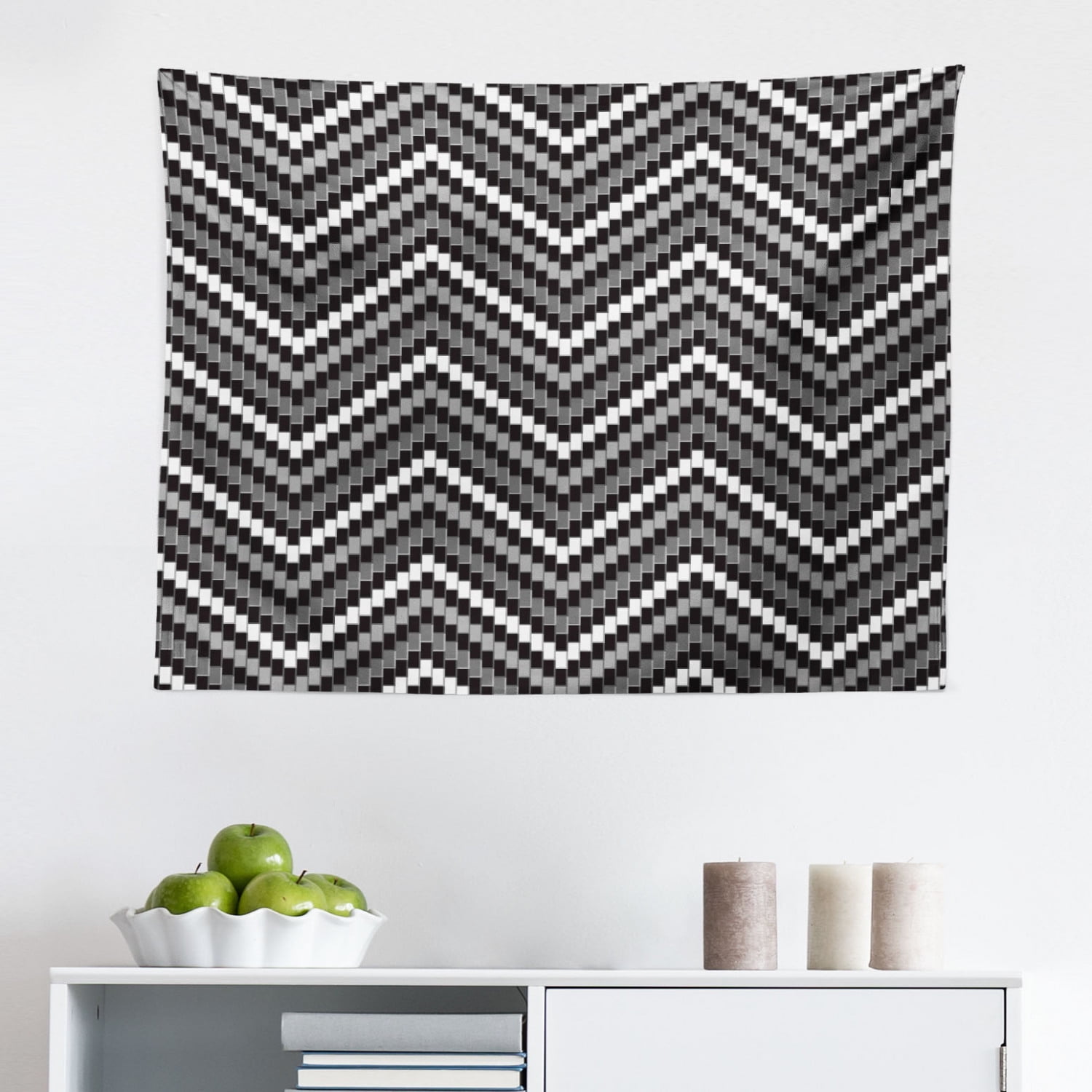 Grey Tapestry, Abstract Art with Stripes and Hexagons Geometrical ...