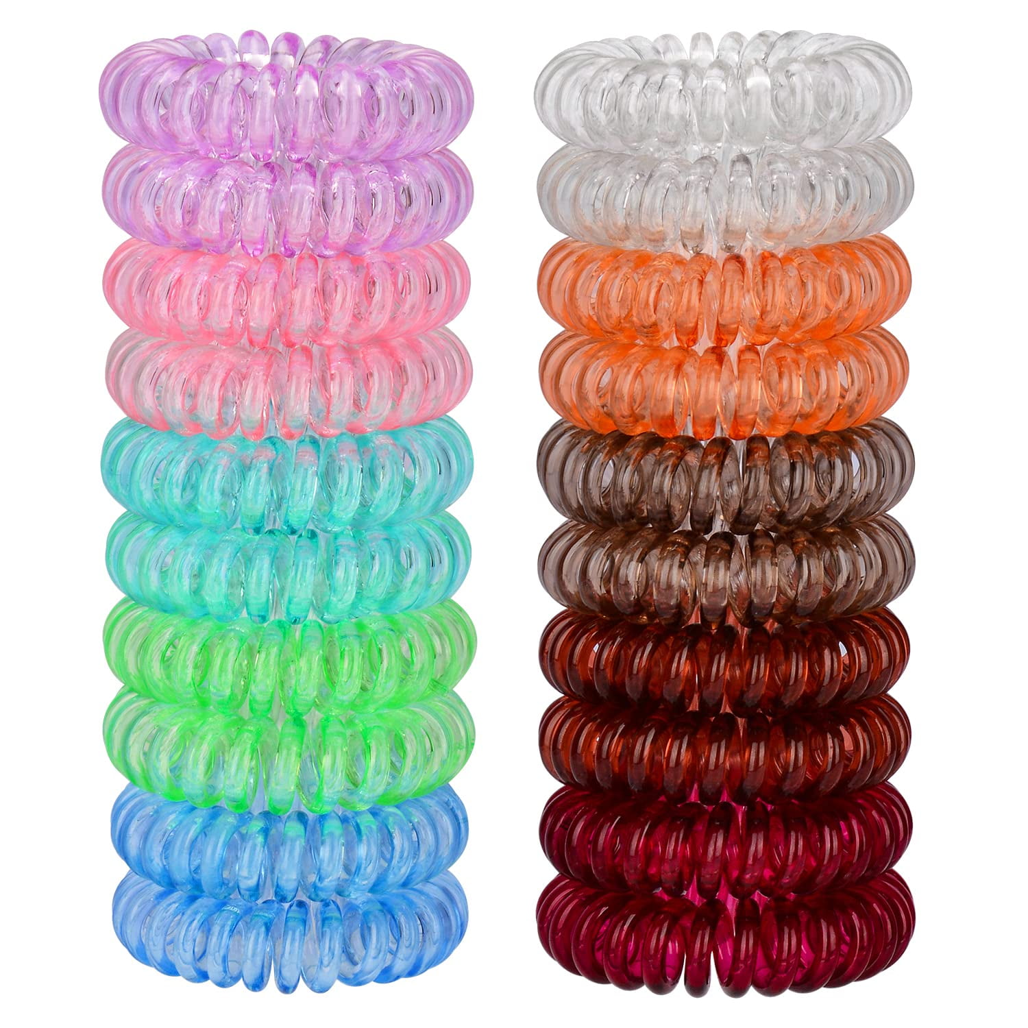 JessLab Spiral Hair Ties, 20 Pcs Plastic Coil Gentle Elastic Ponytail ...