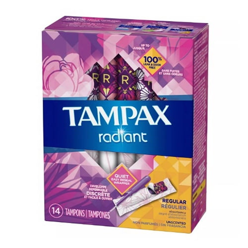 Tampax Radiant Regular Absorbency Unscented Plastic Tampons, 14 Ea, 2 ...