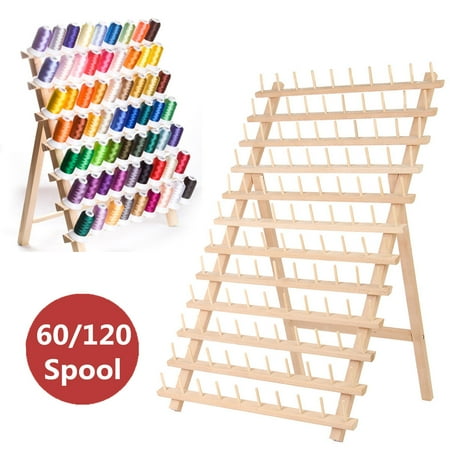 60/120 Spool Wooden Thread Rack Sewing & Embroidery Stand Organizer ...