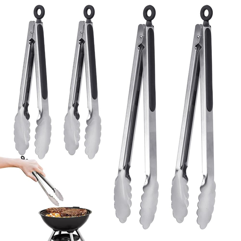 AirSMall 4Psc Stainless Steel Kitchen Tongs 9" and 12" Locking BBQ ...