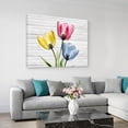 Blue Red Yellow Tulips Canvas Print Wall Art, Country Flowers Wood ...