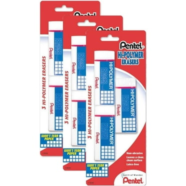 Pentel Hi-Polymer Large Plastic Rubbers Erasers - White - Pack of 5 ...