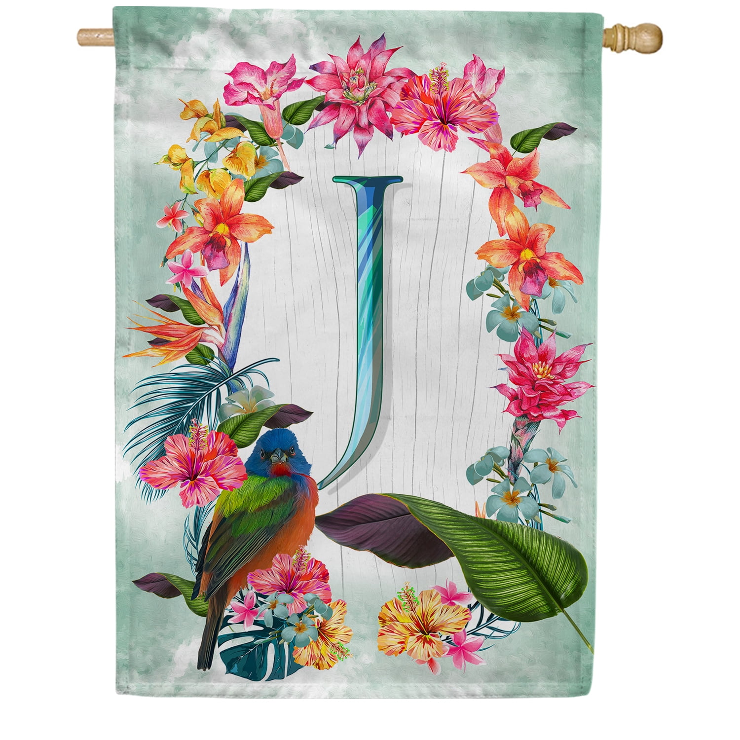 America Forever Summer Floral Wreath Monogram House Flag Letter J 28 x ...