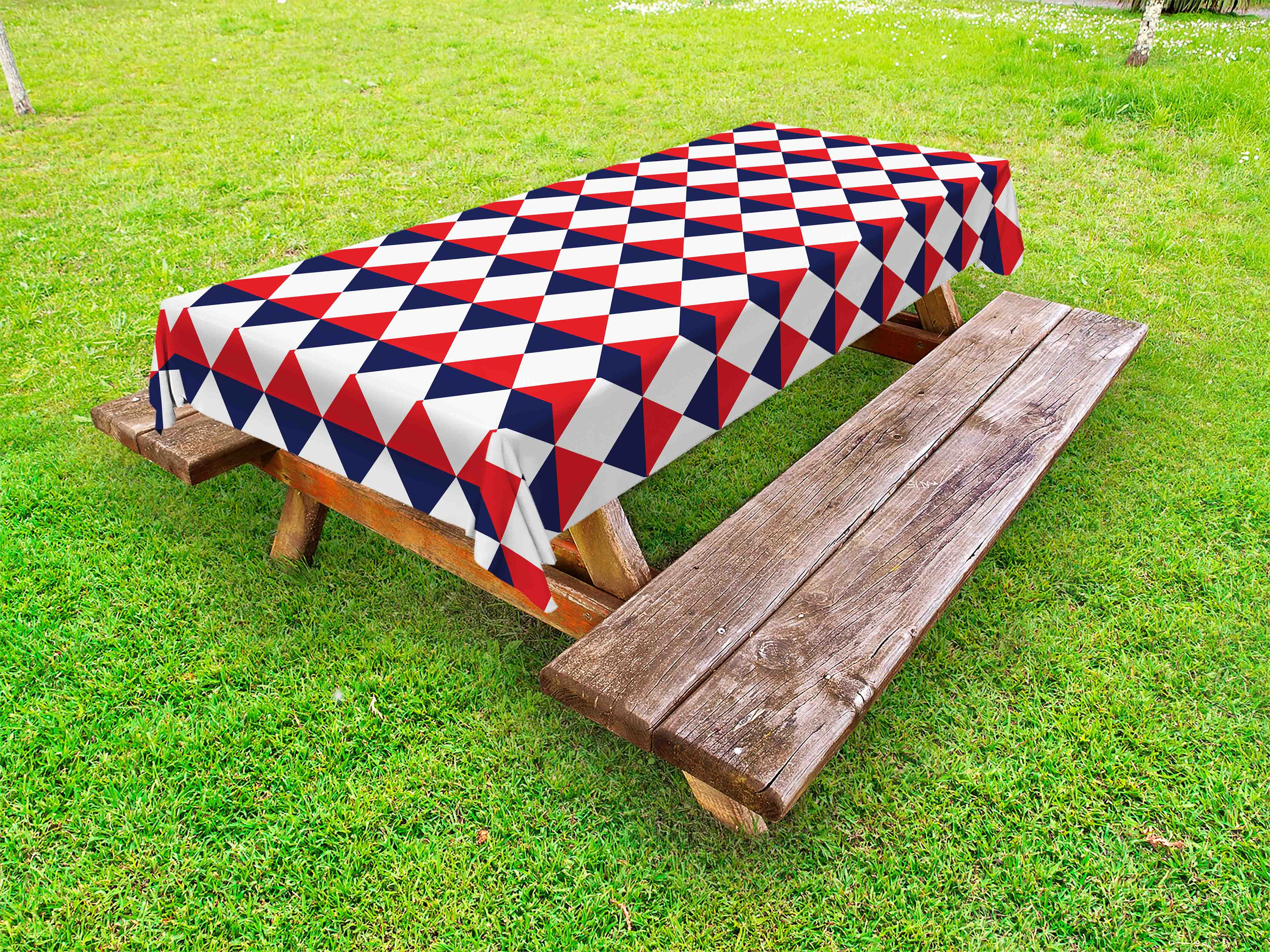 Americana Outdoor Tablecloth, Half Triangles Diamond Shapes Retro Navy ...