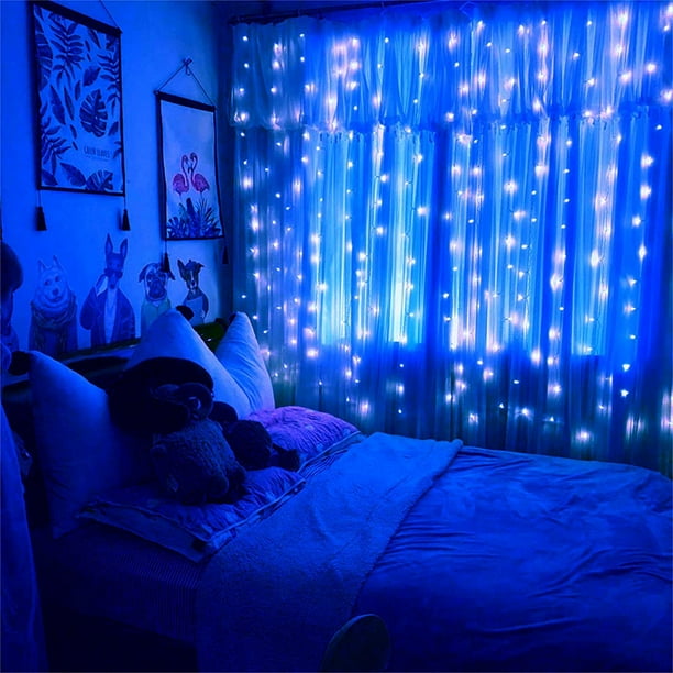Curtain Lights 6.5ft x 6.5ft Blue Backdrop LED Window Fairy String ...