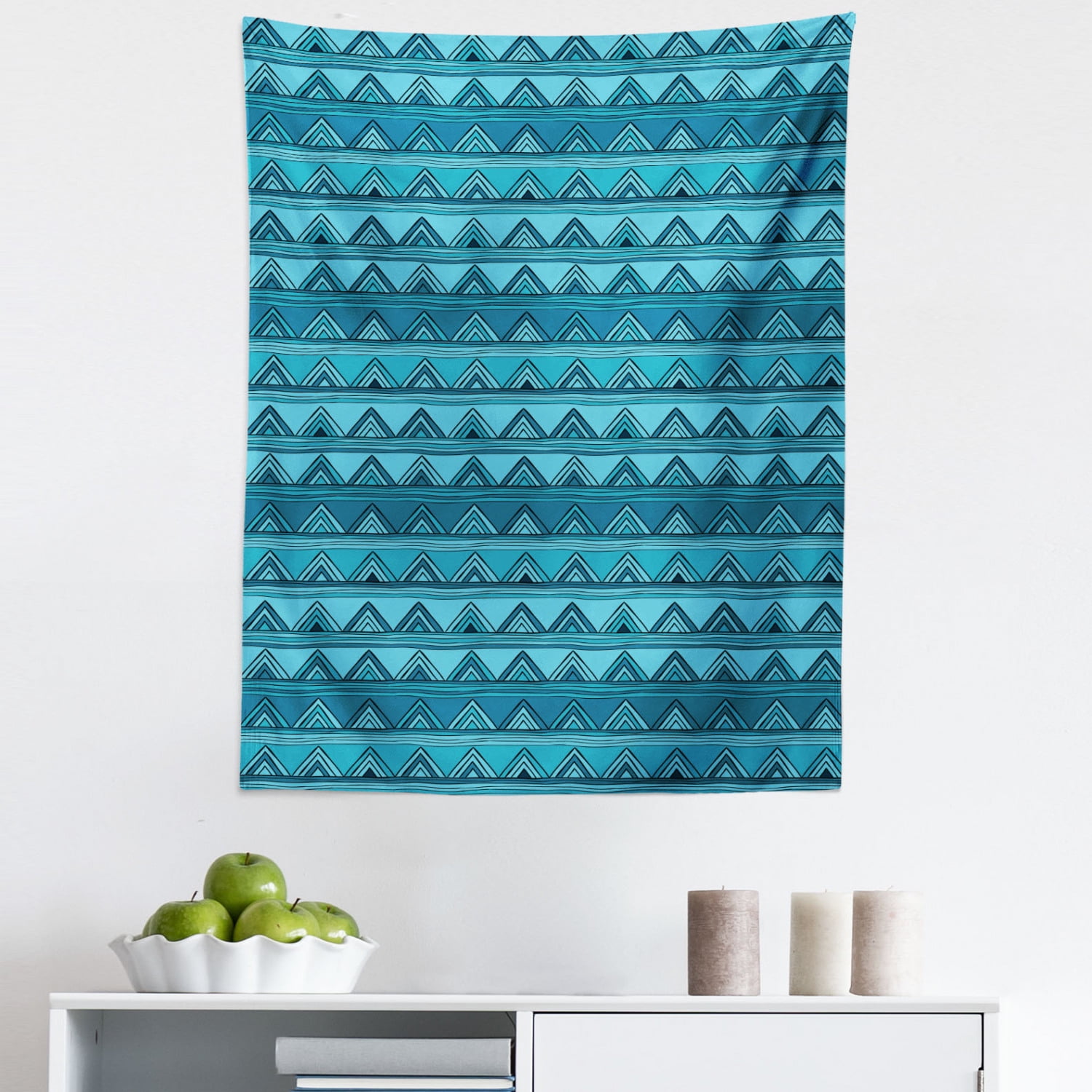 Stripes Tapestry, Hand Drawn Triangle Pattern with Doodle Style Wavy ...