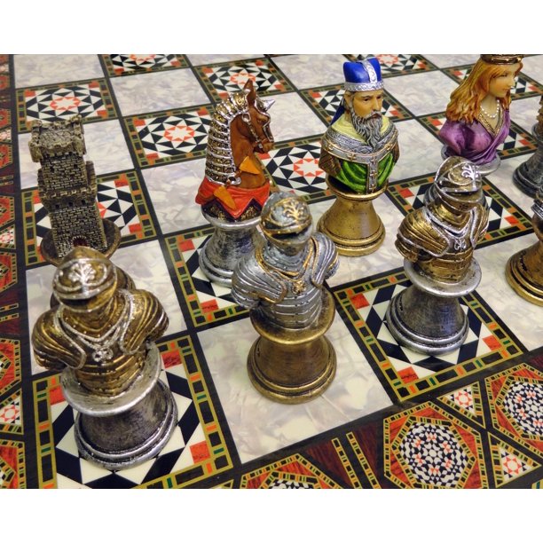 Medieval Times Crusades KNIGHT Busts PAINTED Chess Set W 17" Mosaic ...