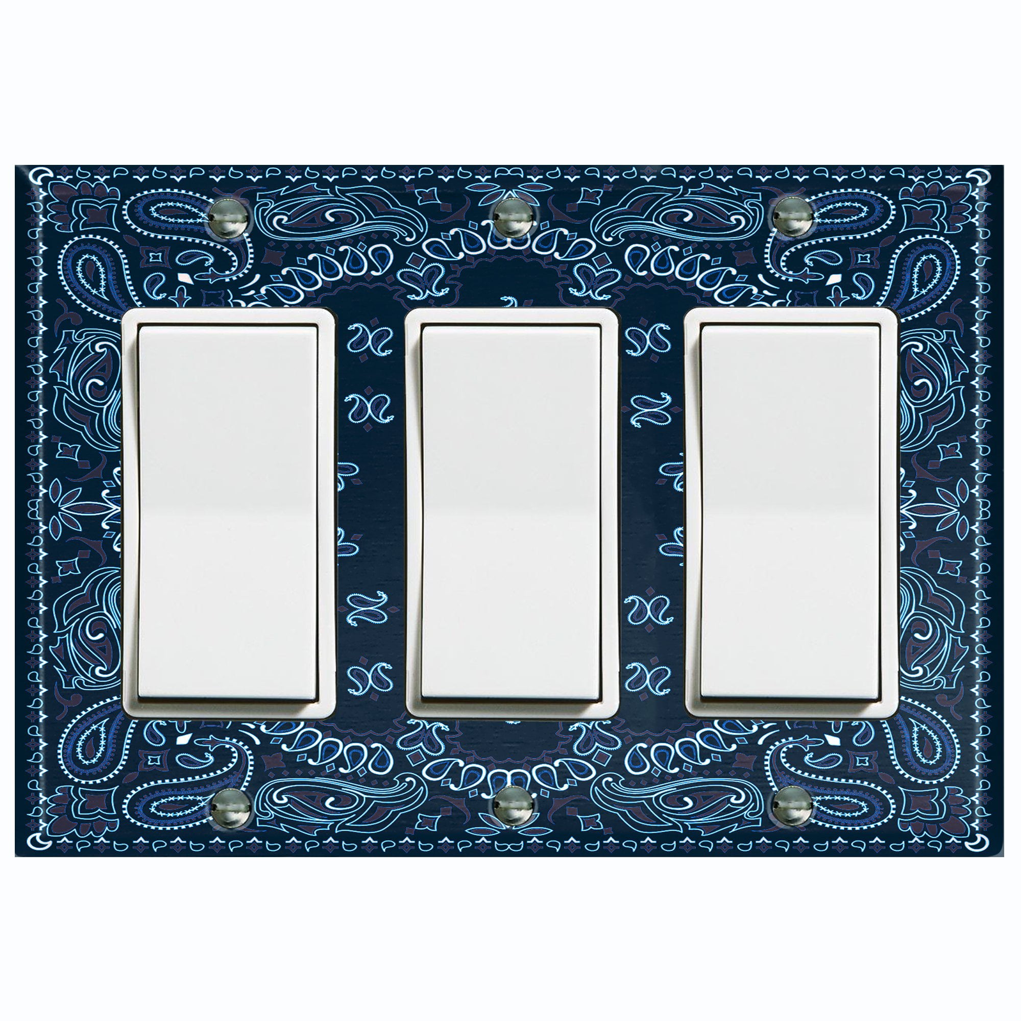 Metal Light Switch Plate Cover Blue Floral Bandana Paisley Tile Pattern ...